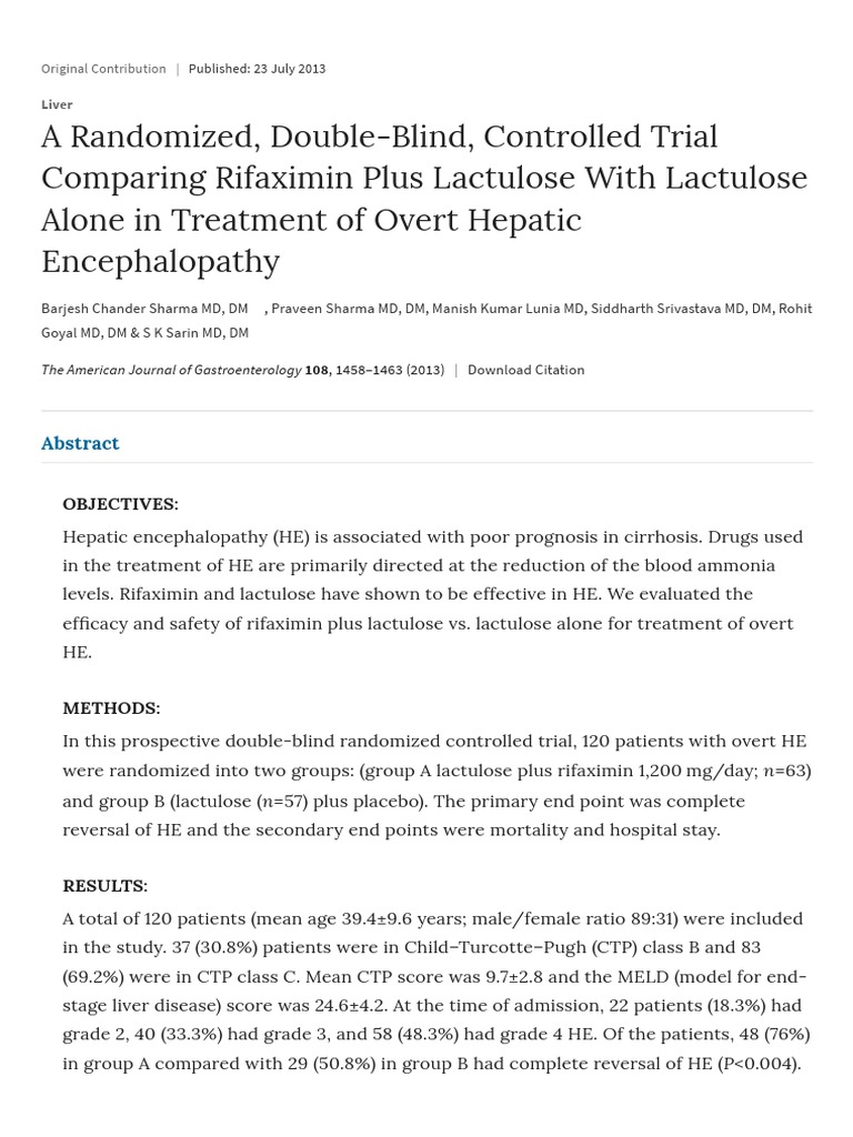 A Randomized, Double-Blind, Controlled Trial Comparing Rifaximin Plus ...