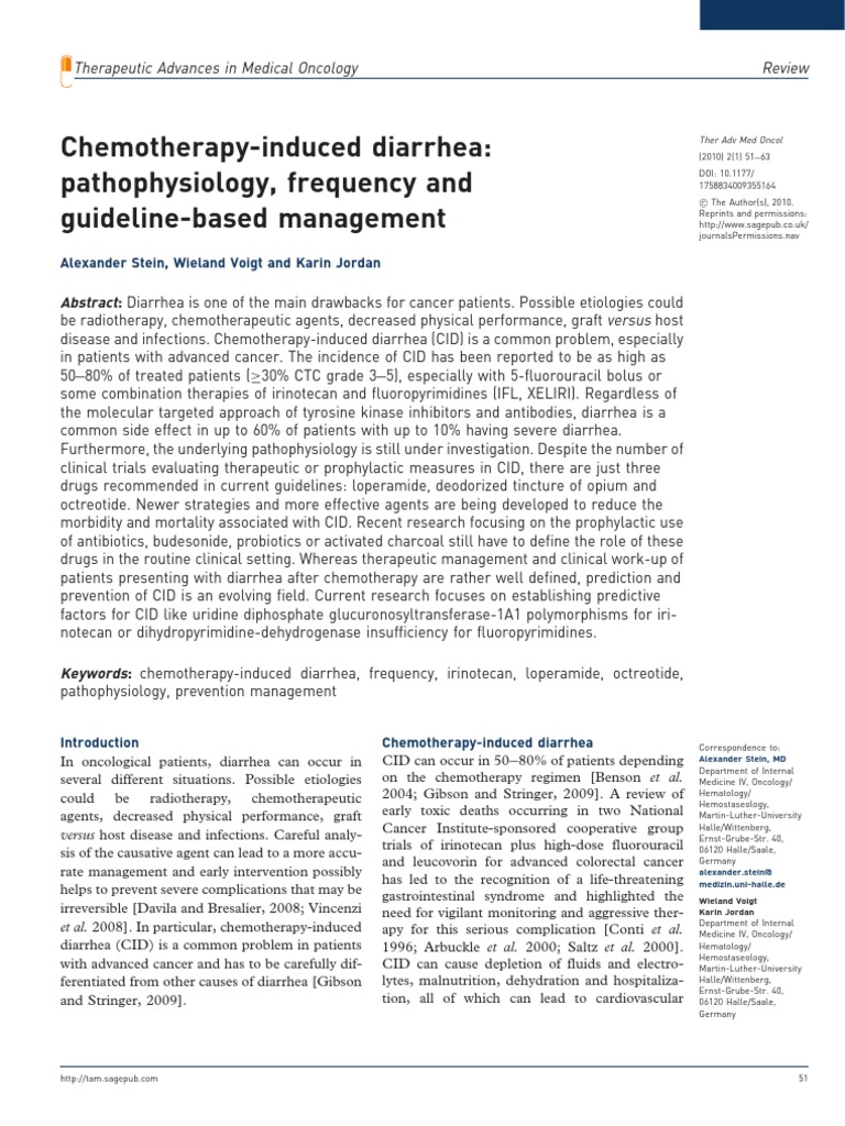 Chemotherapy-Induced Diarrhea: Pathophysiology, Frequency and Guideline ...