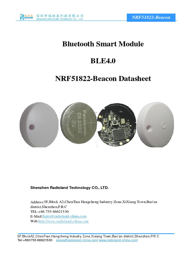 Bluetooth Smart Module BLE4.0 NRF51822-Beacon Datasheet | PDF ...