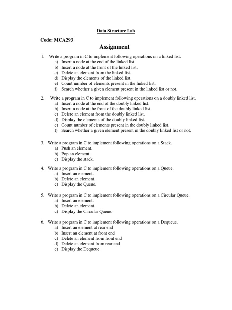 Implementing Common Data Structures A Lab Assignment On Linked Lists Stacks Queues Trees