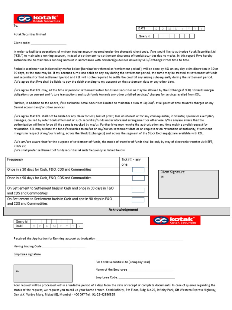 Running Account Authorisation | PDF | Securities (Finance) | Debits And ...