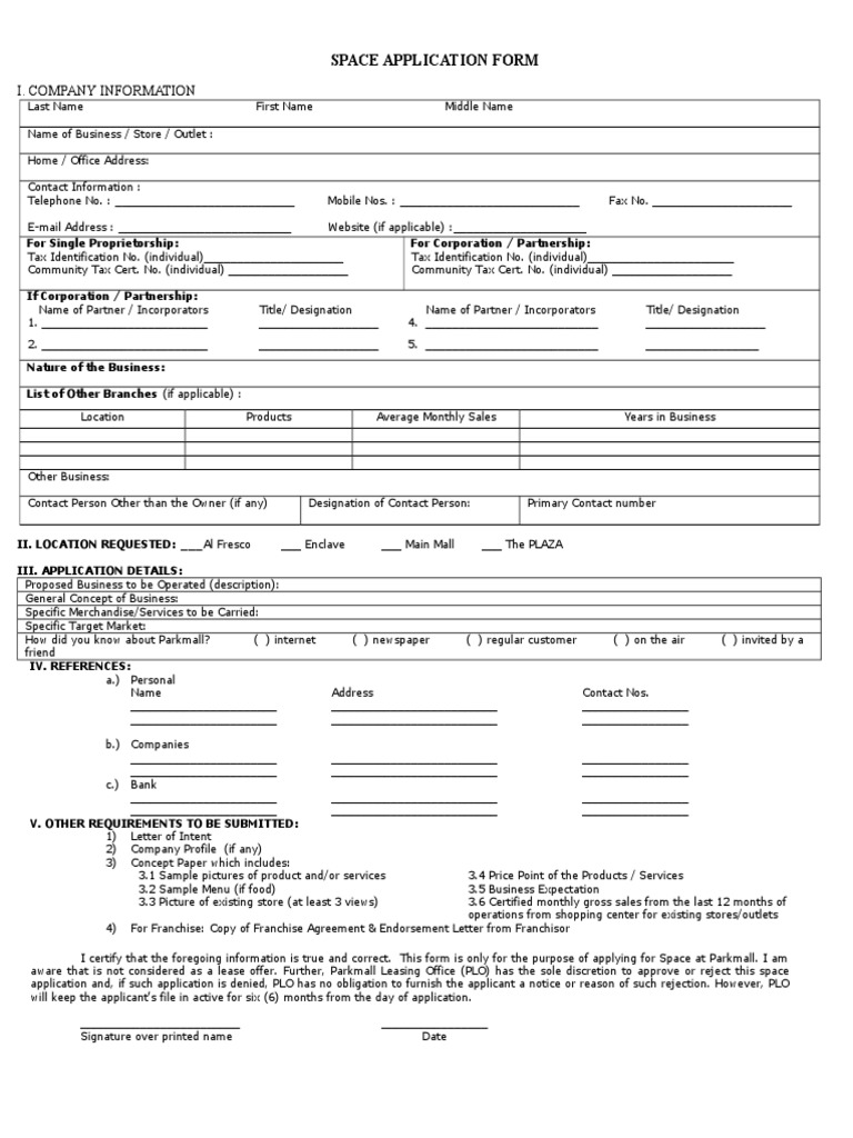 Space Application Form | PDF | Franchising | Business
