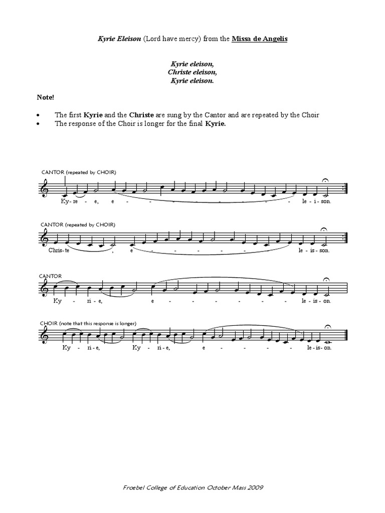 Note!: Kyrie Eleison (Lord Have Mercy) From The Missa de Angelis | PDF ...