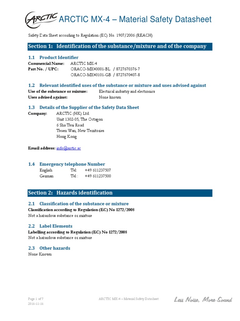 MX 4 Material Safety Data Sheet Msds | PDF | Personal Protective ...