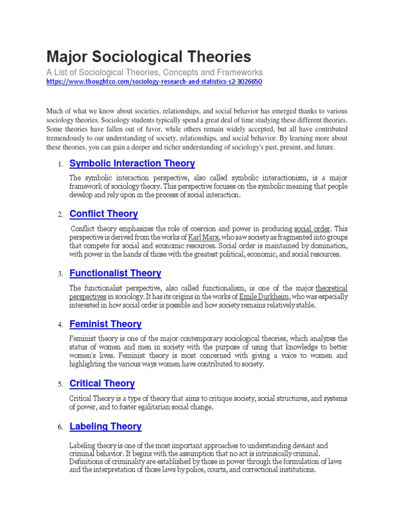 Major Sociological Theories: Symbolic Interaction Theory | PDF ...