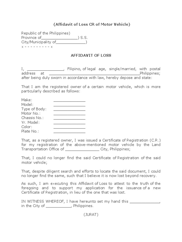 Affidavit of Lost CR | PDF