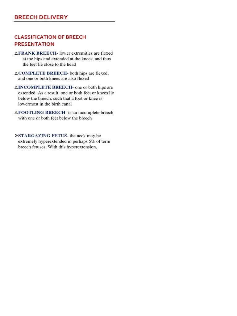 Breech Delivery: Classification of Breech Presentation | PDF