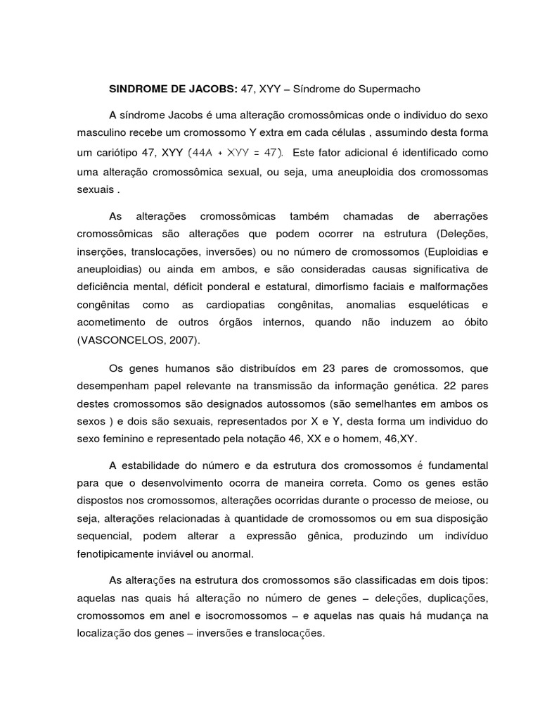 Síndrome de Jacobs: Cariótipo 47, XYY | PDF | Cromossomo | Meiose