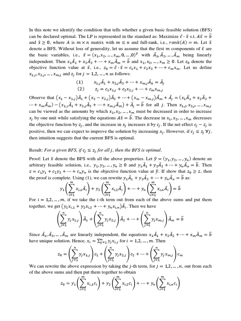 Checking Optimality of A Basic Feasible Solution | PDF | Algebra ...