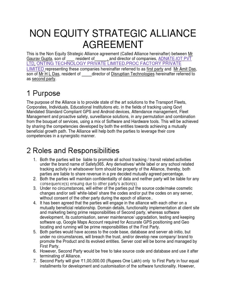 Non Equity Strategic Alliance Agreement Gaurav | PDF | Application Programming Interface ...