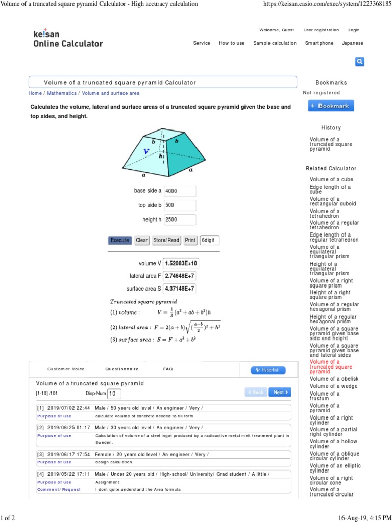 Volume of a truncated square pyramid Calculator - High accuracy ...