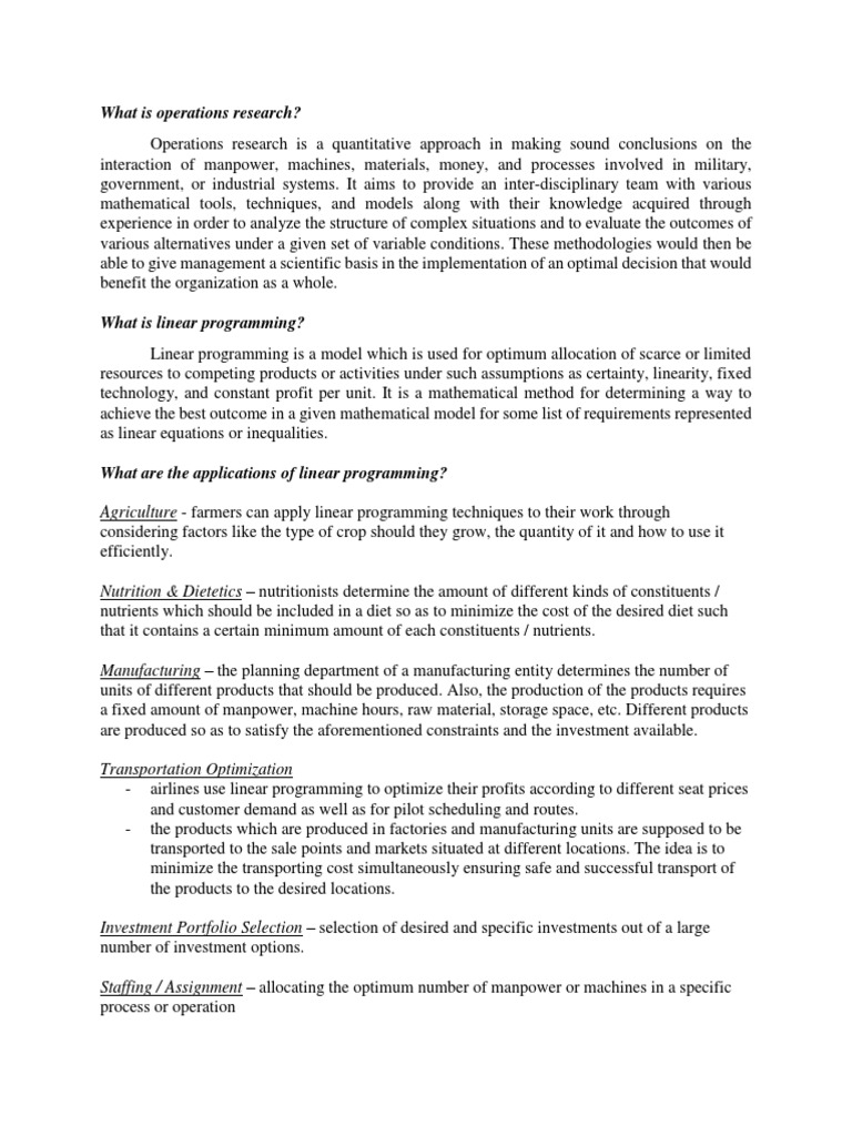 What Is Operations Research | PDF | Mathematical Optimization | Linear ...