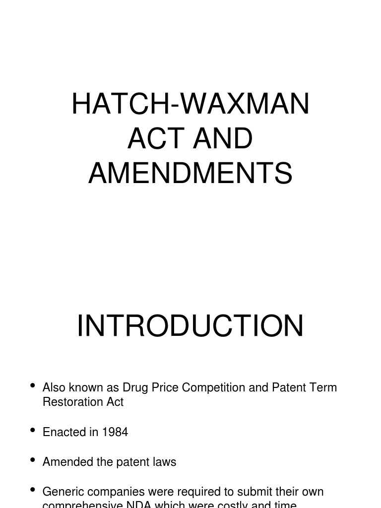 Hatch-Waxman Act and Amendments | PDF | Code Of Federal Regulations ...