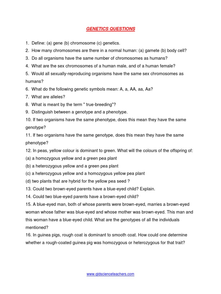 Genetics Questions | PDF | Dominance (Genetics) | Genotype