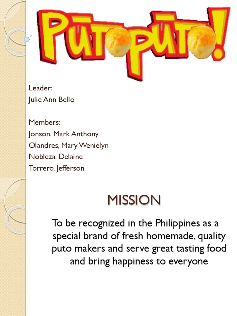 Puto Puto Business Plan: A Proposed Partnership to Establish a ...