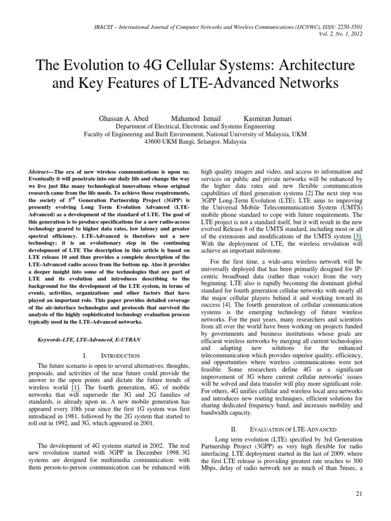 The Evolution To 4G Cellular Systems: Architecture and Key Features of ...