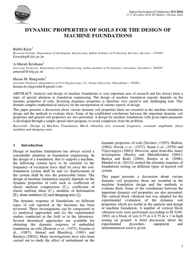 Dynamic Properties of Soils For The Design of Machine Foundations | PDF ...
