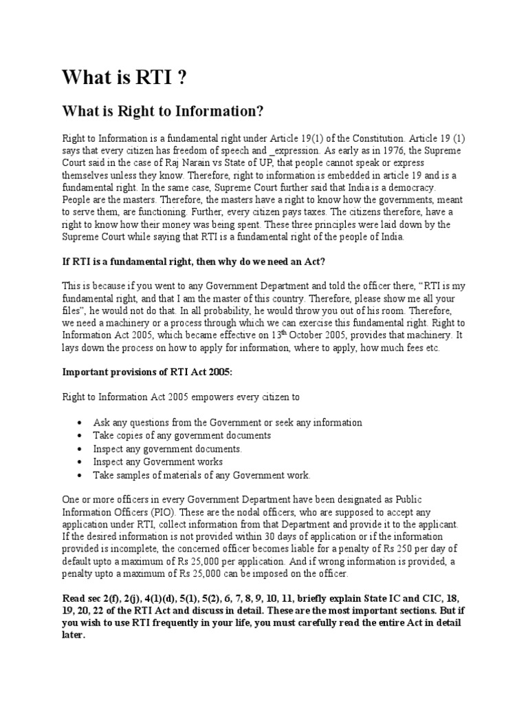 What Is RTI | PDF | Common Law | Politics Of India