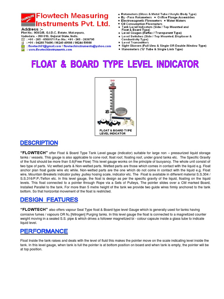 Level Gauge Water Level Indicators | PDF | Buoyancy | Liquids