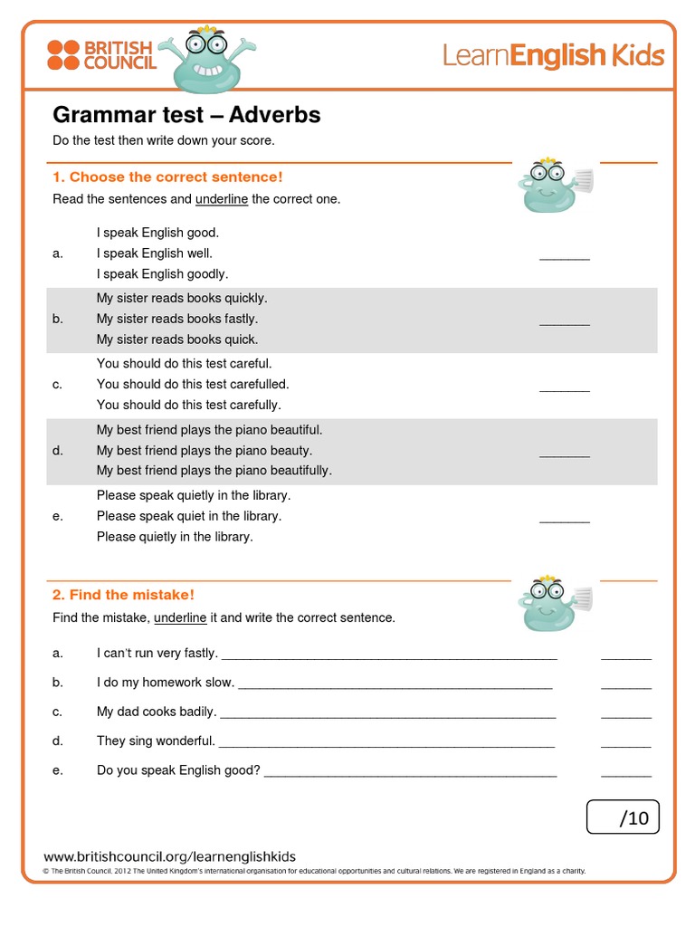 Mastering Adverbs: A Grammar Test on Using Adverbs Correctly | PDF