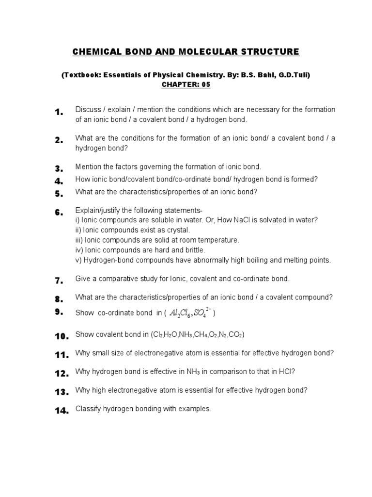 Chemical Bond and Molecular Structure