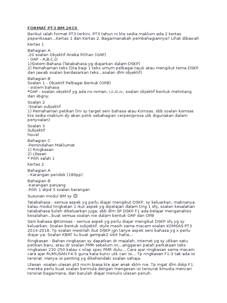 Format PT3 BM 2019 | PDF