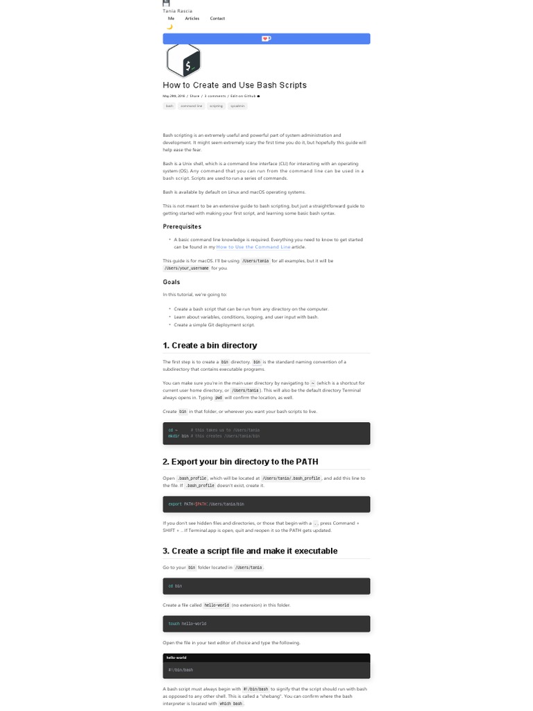 How To Create and Use Bash Scripts - Tania Rascia | PDF | Command Line Interface | Scripting ...
