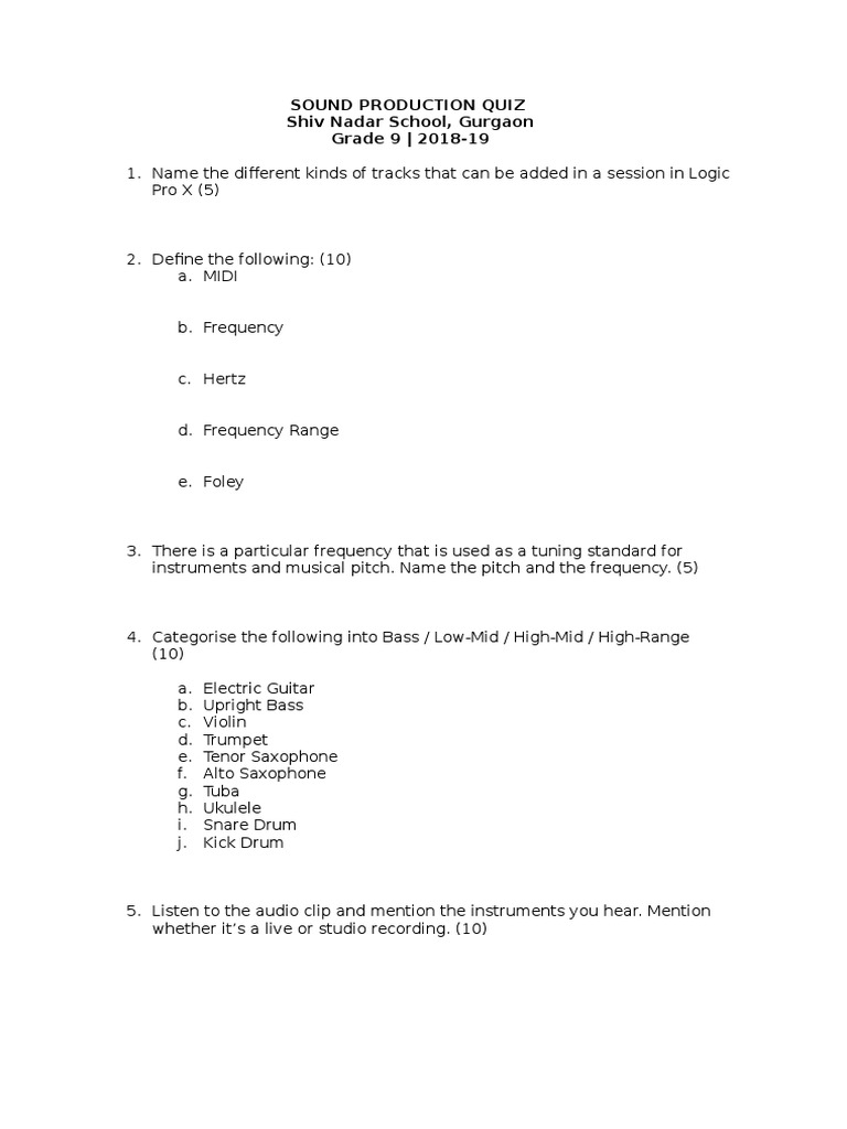Sound Production Quiz | PDF