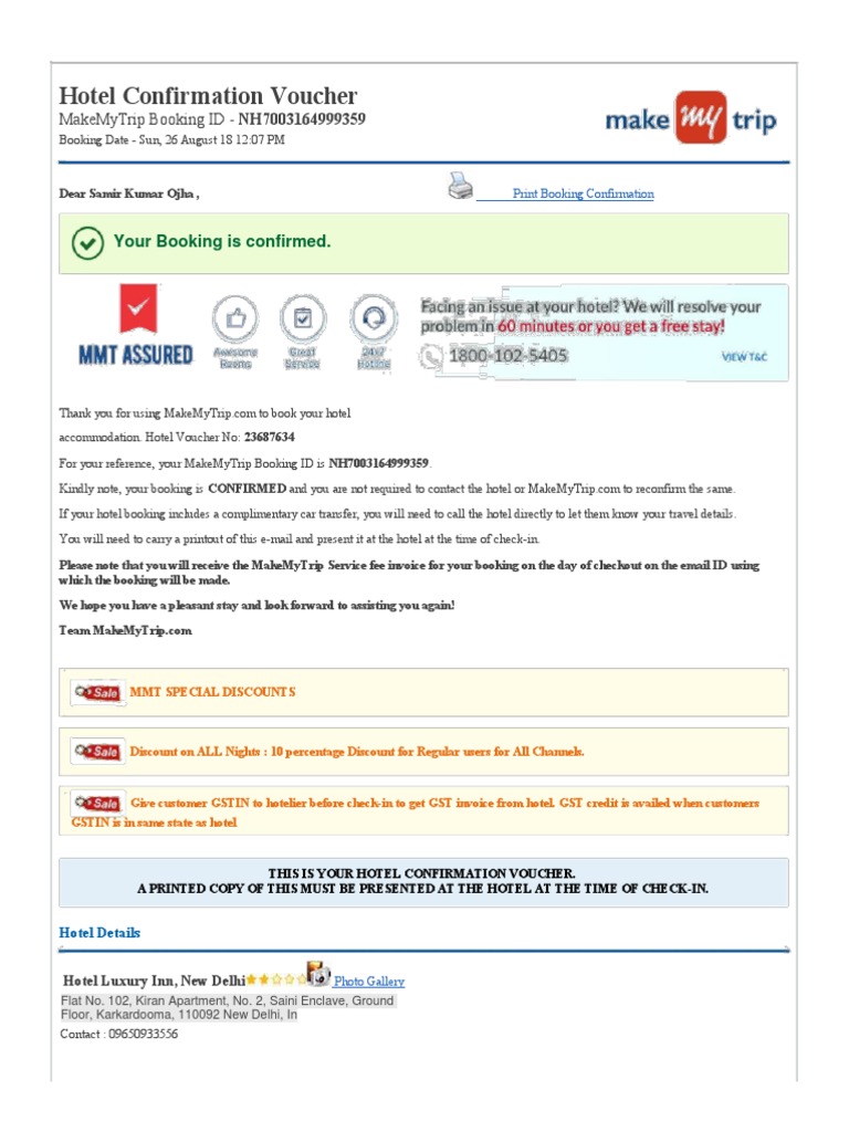Hotel Confirmation Voucher: Your Booking Is Confirmed | PDF | Hotel ...