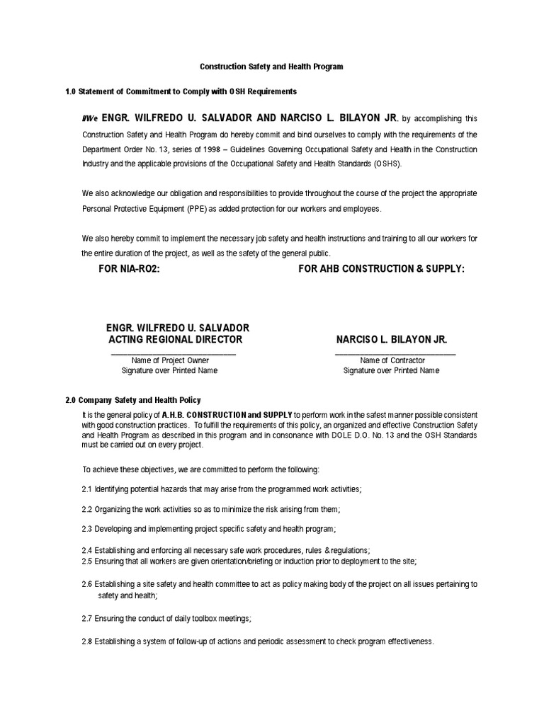 CSHP Template NCB 2 | PDF | Occupational Safety And Health | Prevention