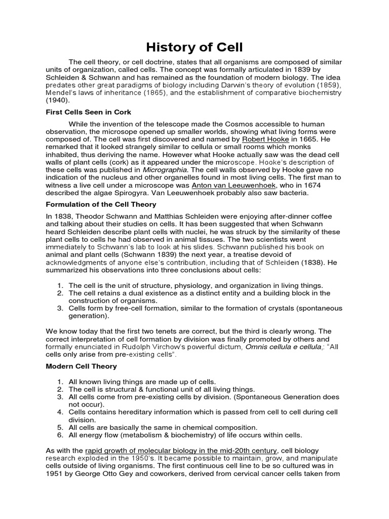 History of Cell Biology | PDF | Cell (Biology) | Cell Biology