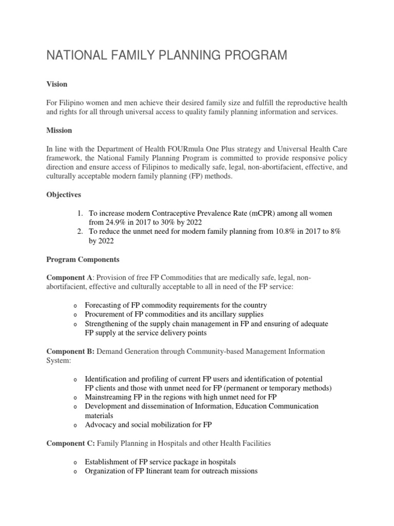 National Family Planning Program Overview | PDF | Family Planning ...