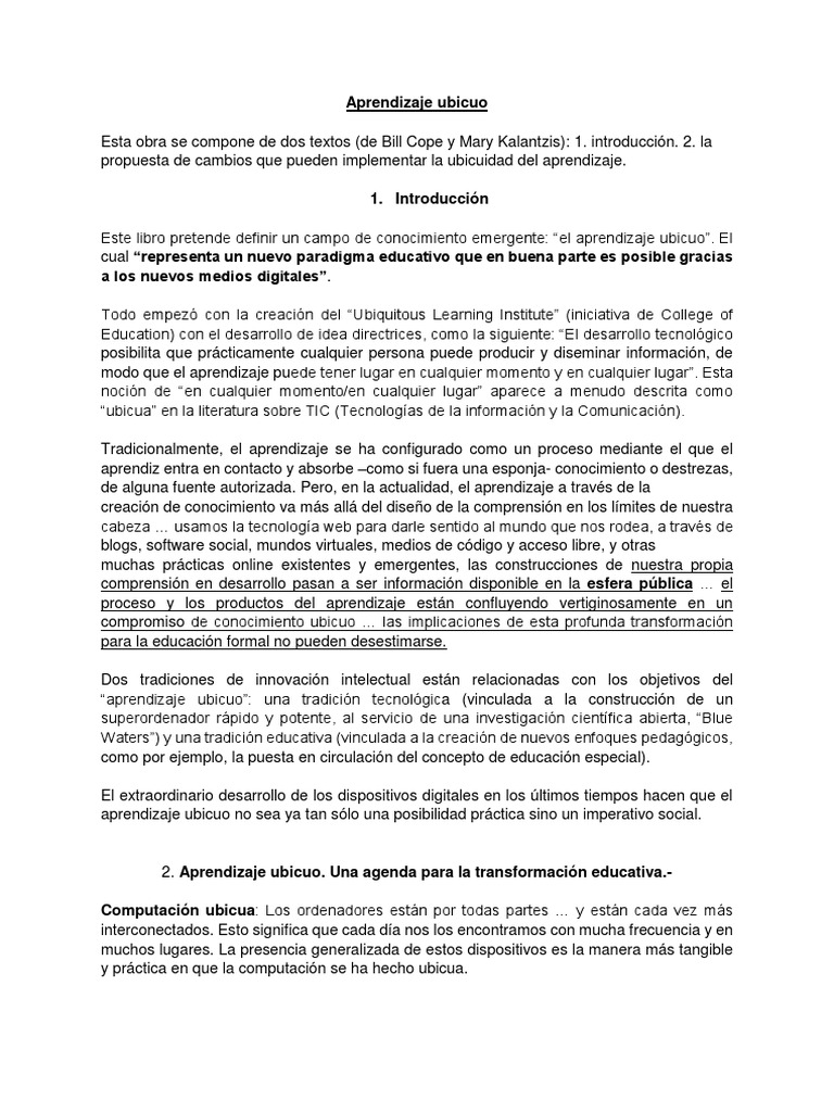 Aprendizaje Ubicuo - Resumen | PDF | Tecnologia Educacional | Informática