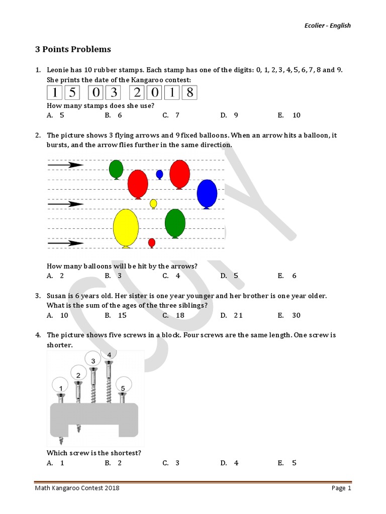 Ecolier English Kangaroo 2018 | PDF | Nature