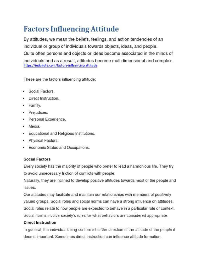 Factors Influencing Attitude | PDF | Attitude (Psychology) | Prejudices