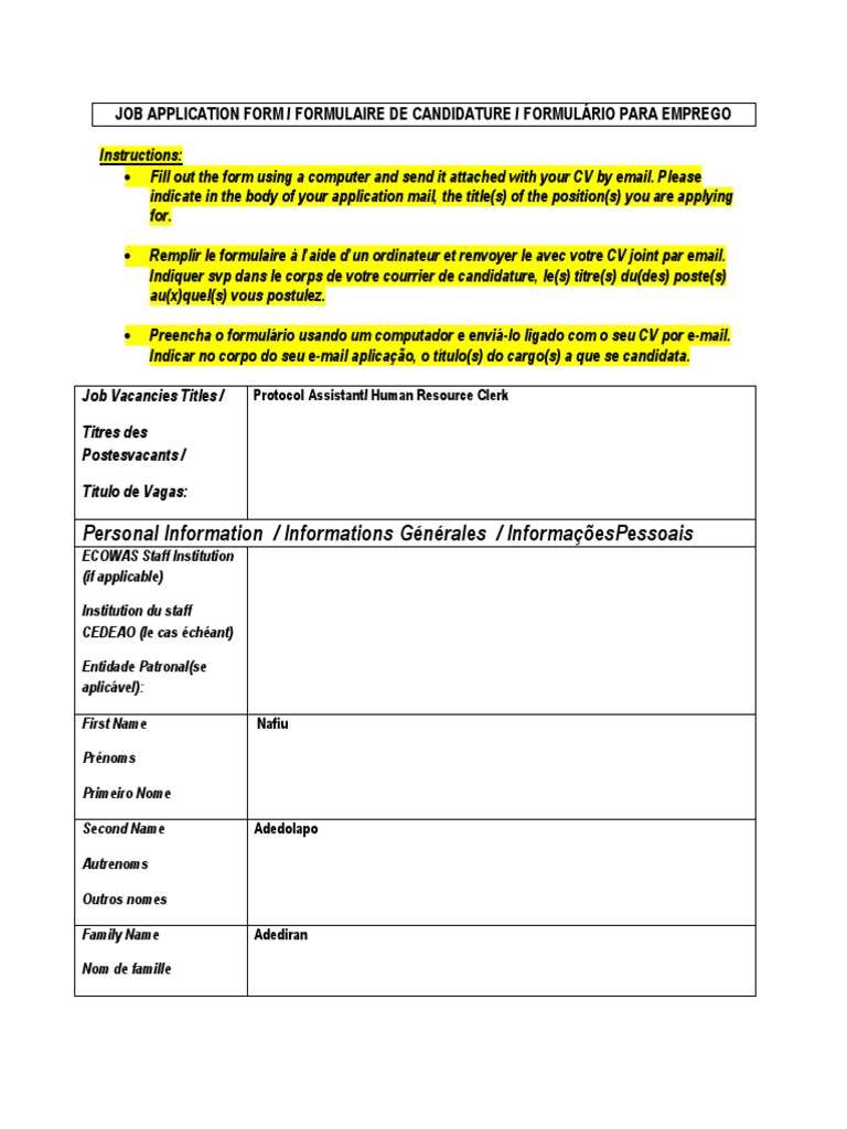 Job Application Form for Protocol Assistant or HR Clerk | PDF | Academia