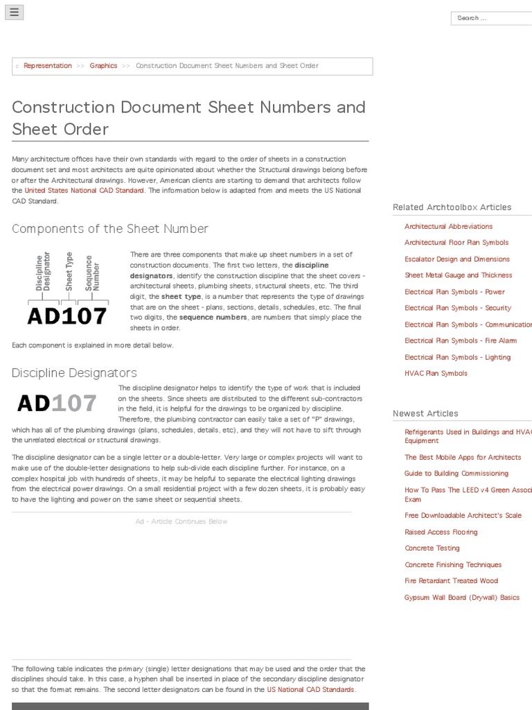 Construction Document Sheet Numbers and Sheet Order | PDF | Drywall ...
