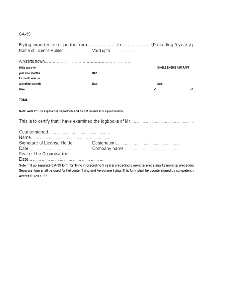 Form Ca39 | PDF | Aviation | Aeronautics