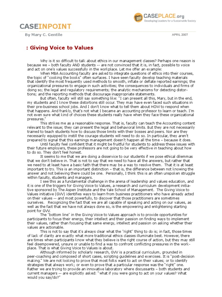 Giving Voice To Values | PDF | Value (Ethics) | Accounting