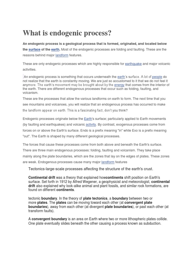 What Is Endogenic Process | PDF | Plate Tectonics | Tectonics