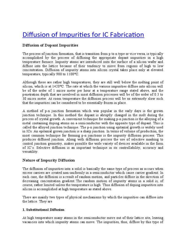 Diffusion of Impurities For IC Fabrication | PDF | Doping ...