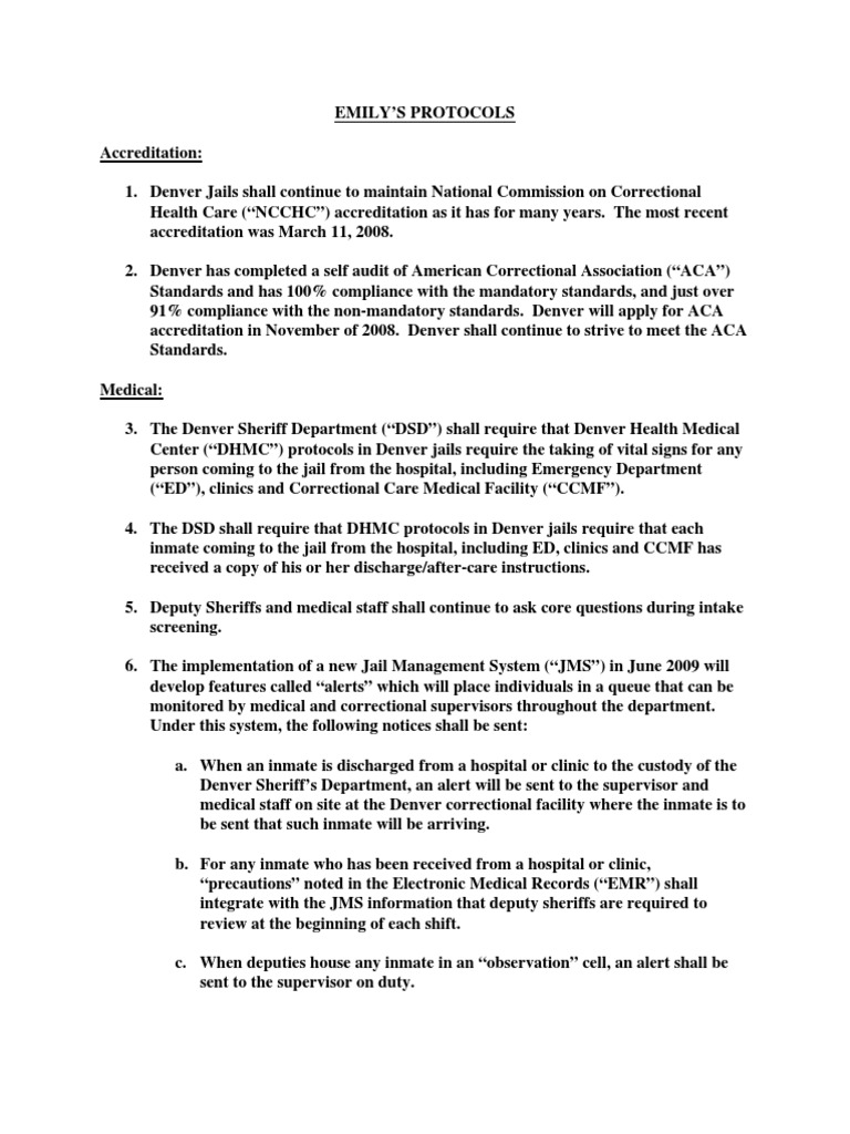 Emily's Protocols | PDF | Sheriffs In The United States | Prison