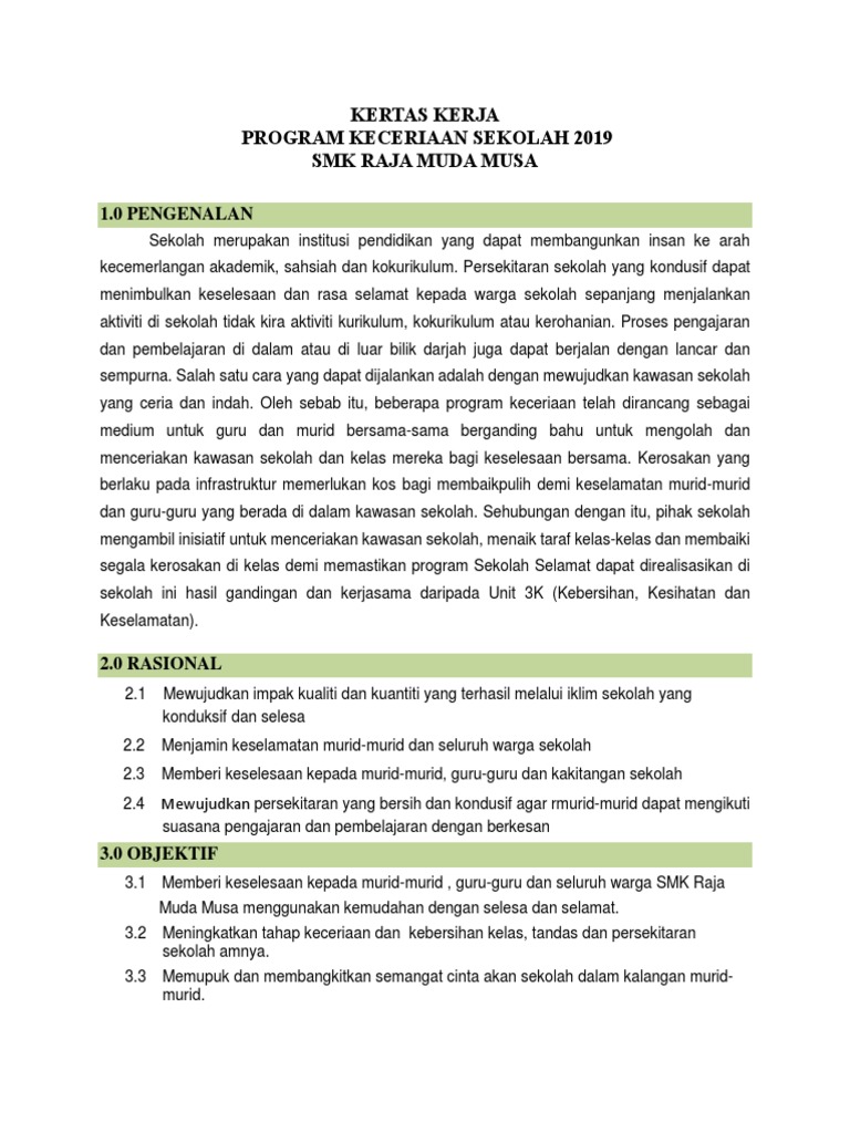 Kertas Kerja Program Keceriaan Sekolah | PDF