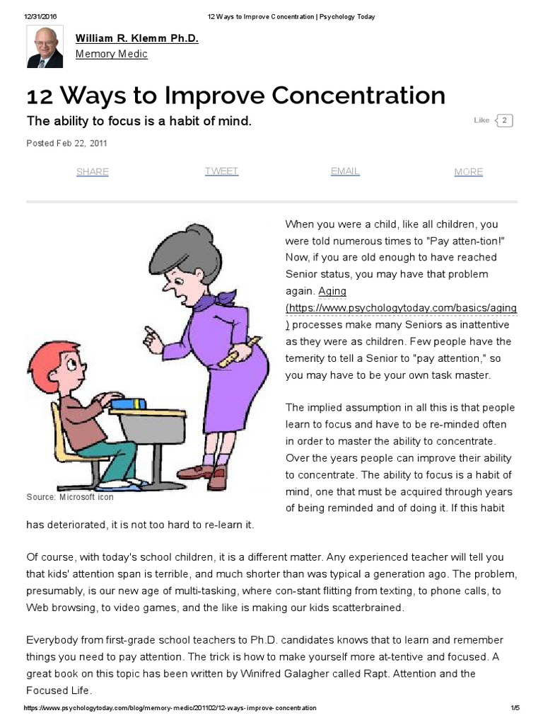 12 Ways To Improve Concentration - Psychology Today | PDF | Attention ...