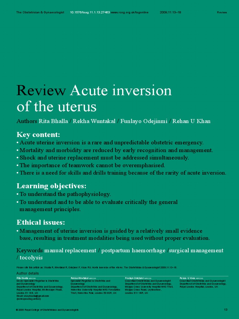 Acute Uterine Inversion | PDF | Uterus | Childbirth