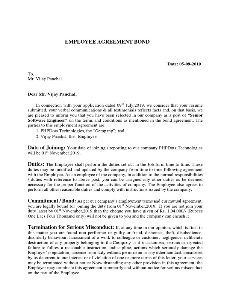 Employee Agreement Bond | PDF | Secrecy | Employment