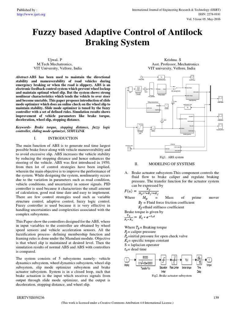 Fuzzy Based Adaptive Control of Antilock Braking System IJERTV5IS050236 ...