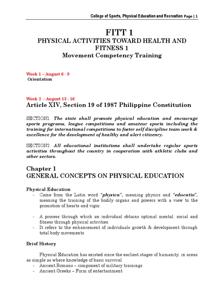 Fitt 1: Physical Activities Toward Health and Fitness 1 Movement ...