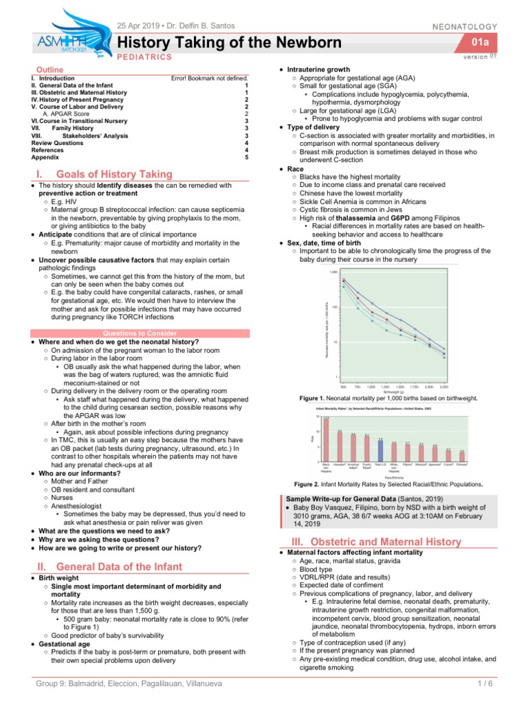 18.01a.01 History Taking of The Newborn | PDF | Childbirth | Preterm Birth