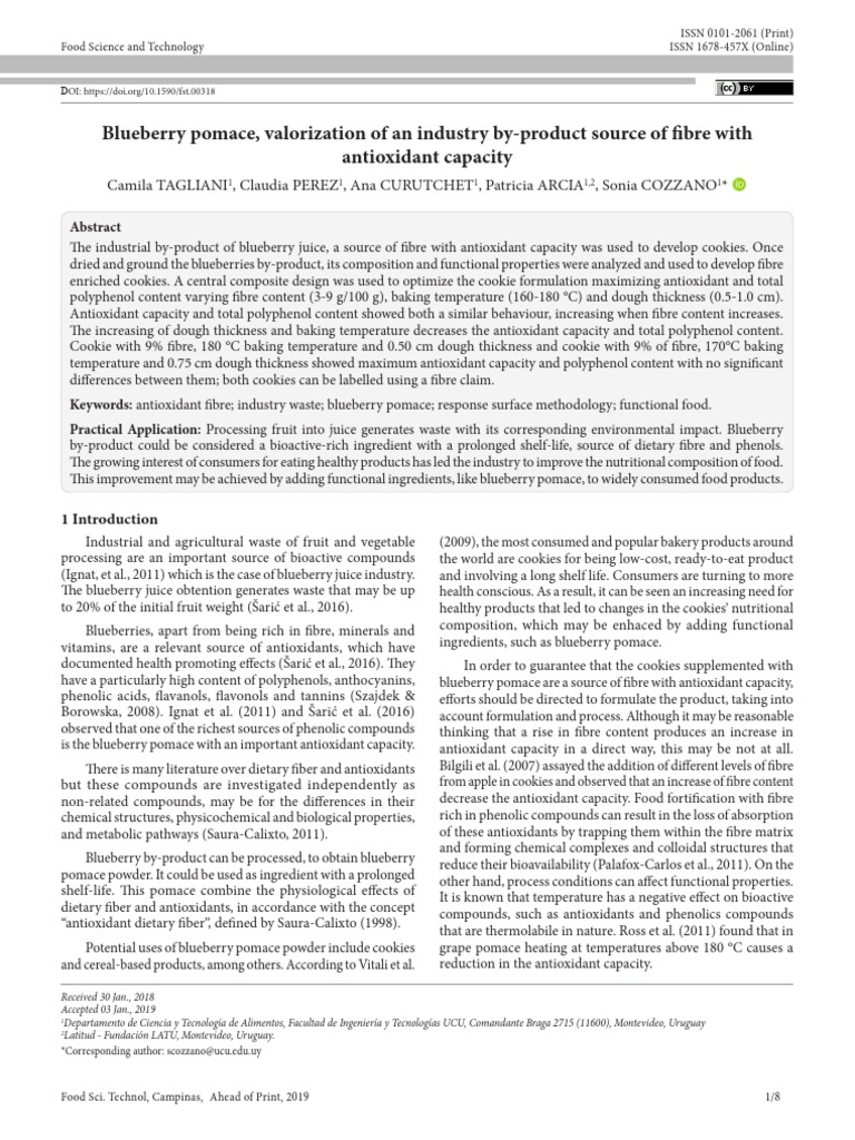 Blueberry Pomace: Antioxidant Cookies | PDF | Polyphenol | Phenolic ...